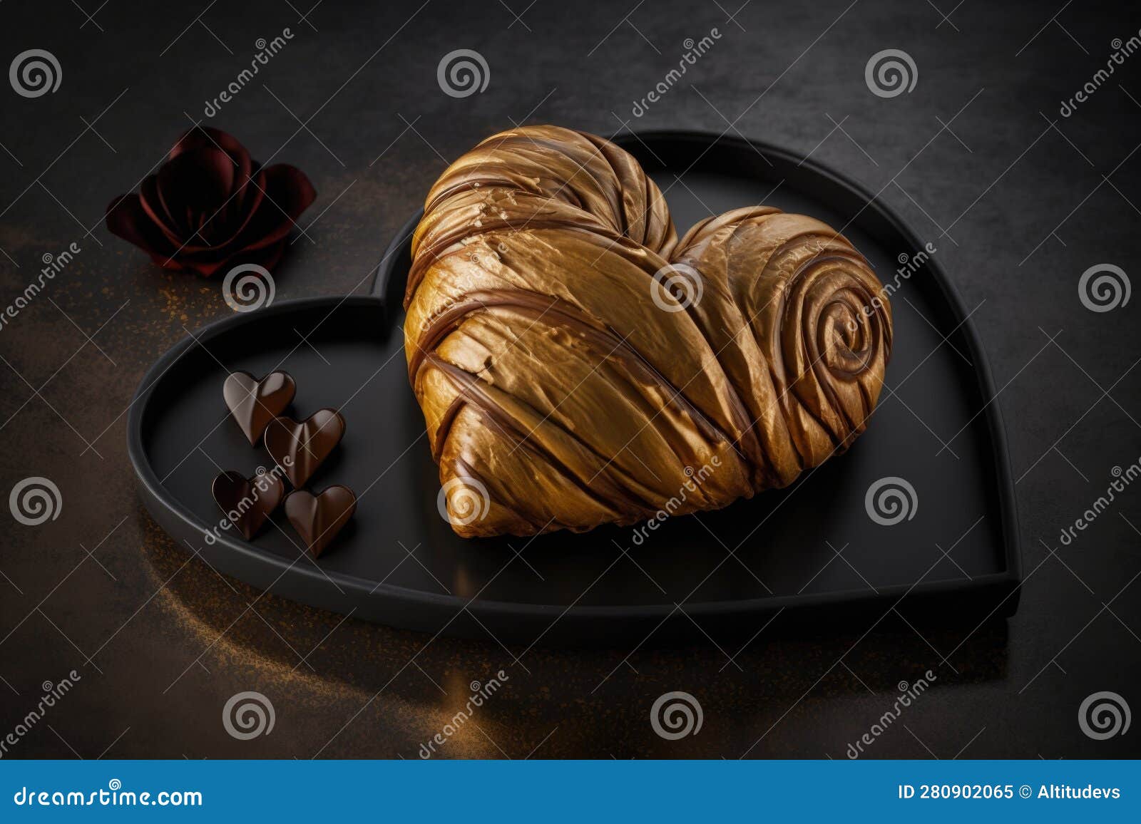 Heart-shaped Croissant Roll with Chocolate or Almond Paste on a Black ...