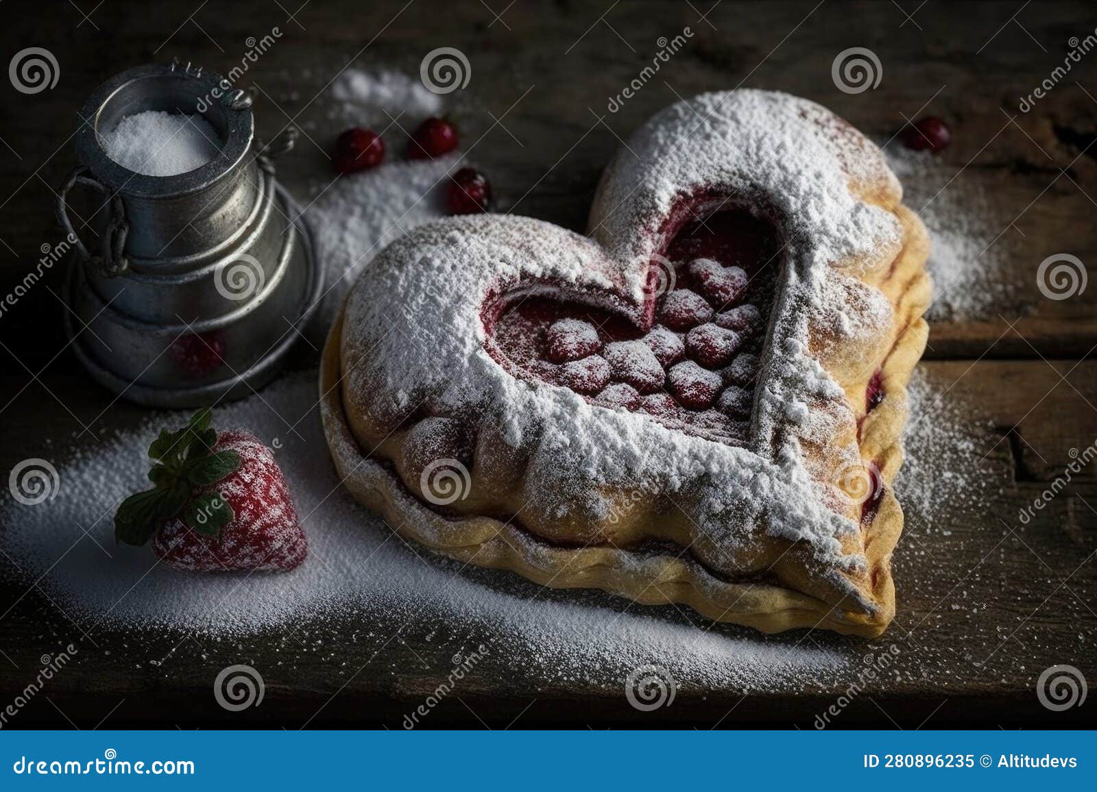 Heart-shaped Danish Pastry with Cherry Filling and Powdered Sugar ...