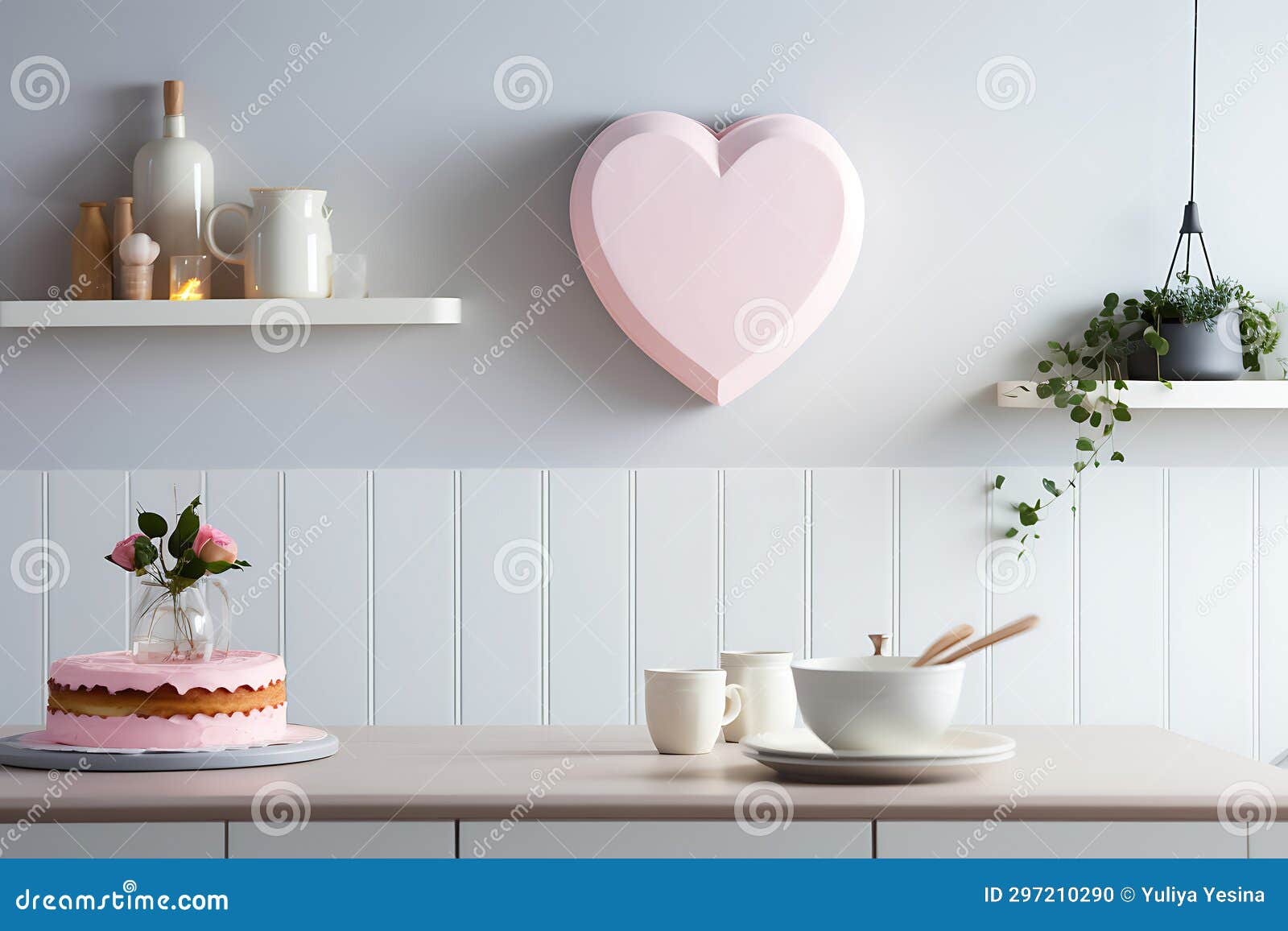 Heart-shaped Decor Hangs on the Wall in a Light Kitchen Stock Photo ...