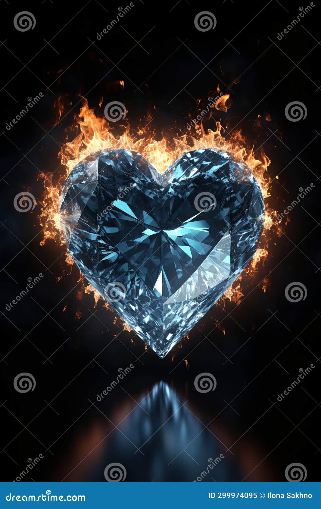 Heart Shaped Diamond on Fire Stock Illustration - Illustration of color ...