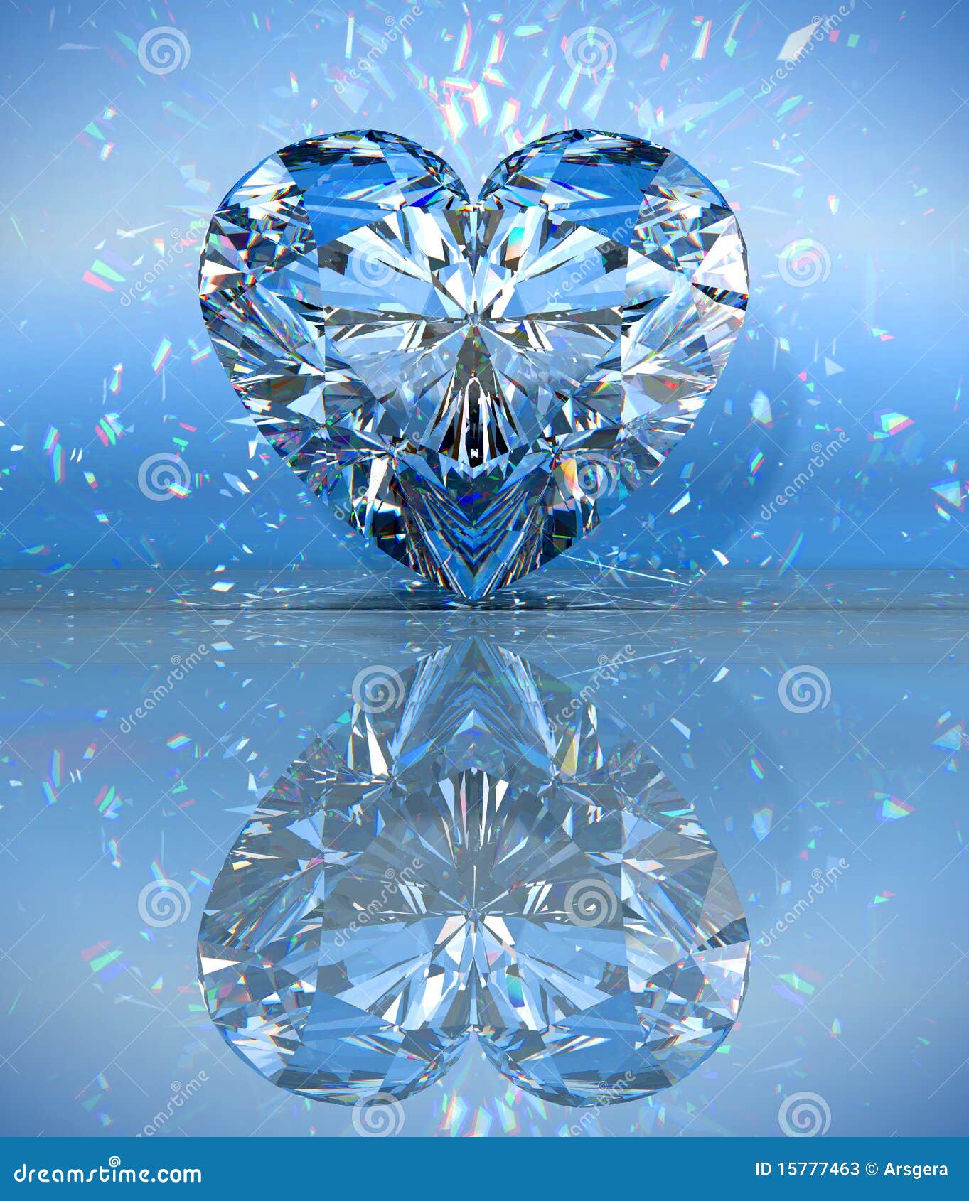 Heart Shaped Diamond Over Blue With Reflection Stock Image ...