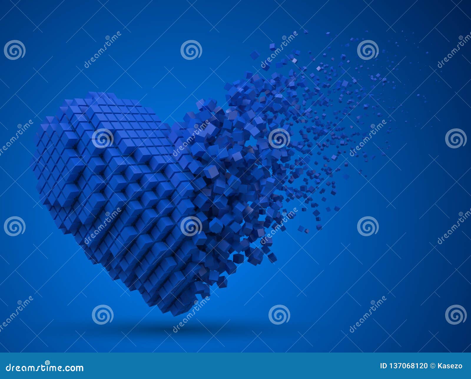 Heart Shaped, Dissolving Data Block. Made with Blue Cubes. 3d Pixel ...