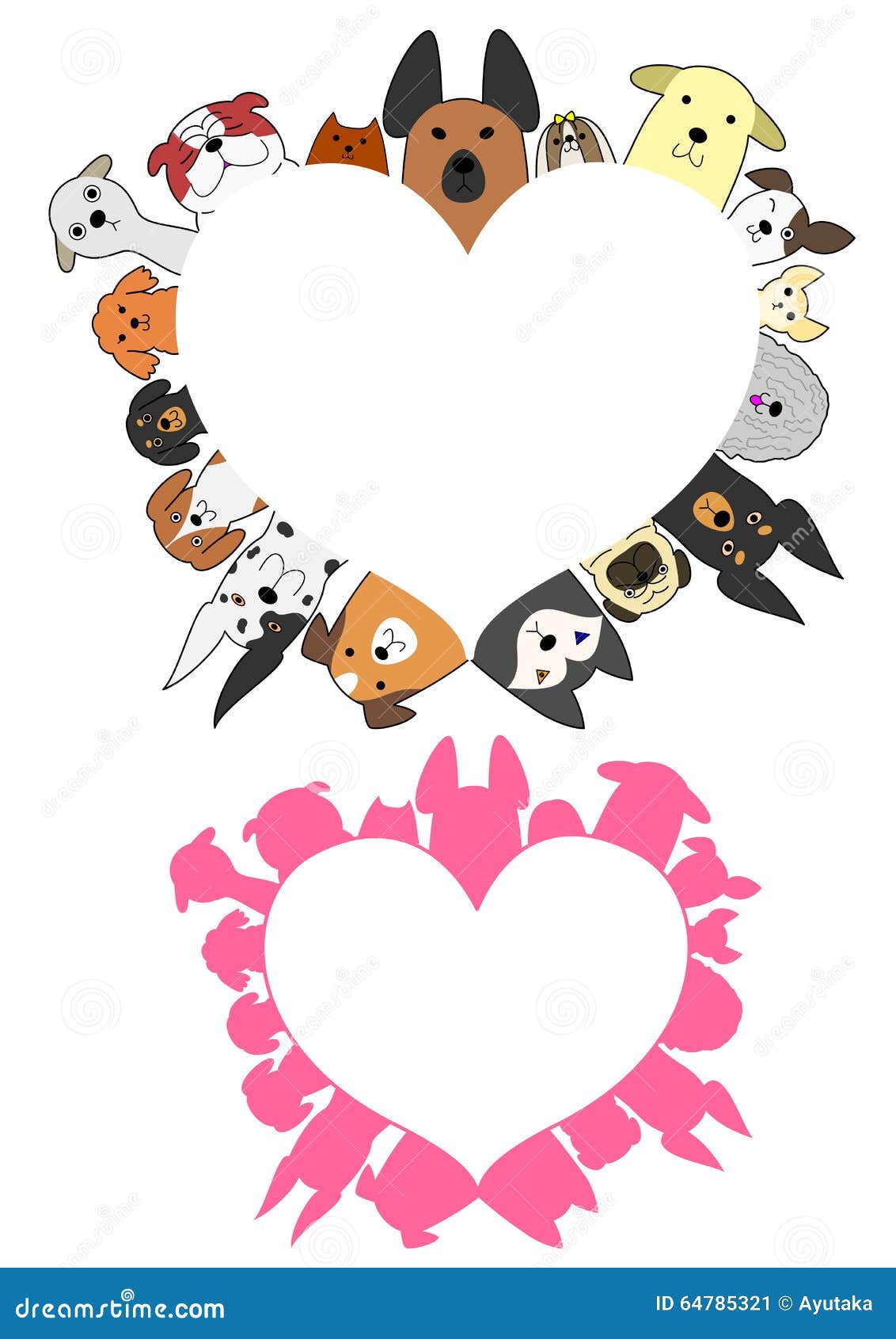 Heart Shaped Dogs Border Set Stock Vector - Illustration of drawn ...