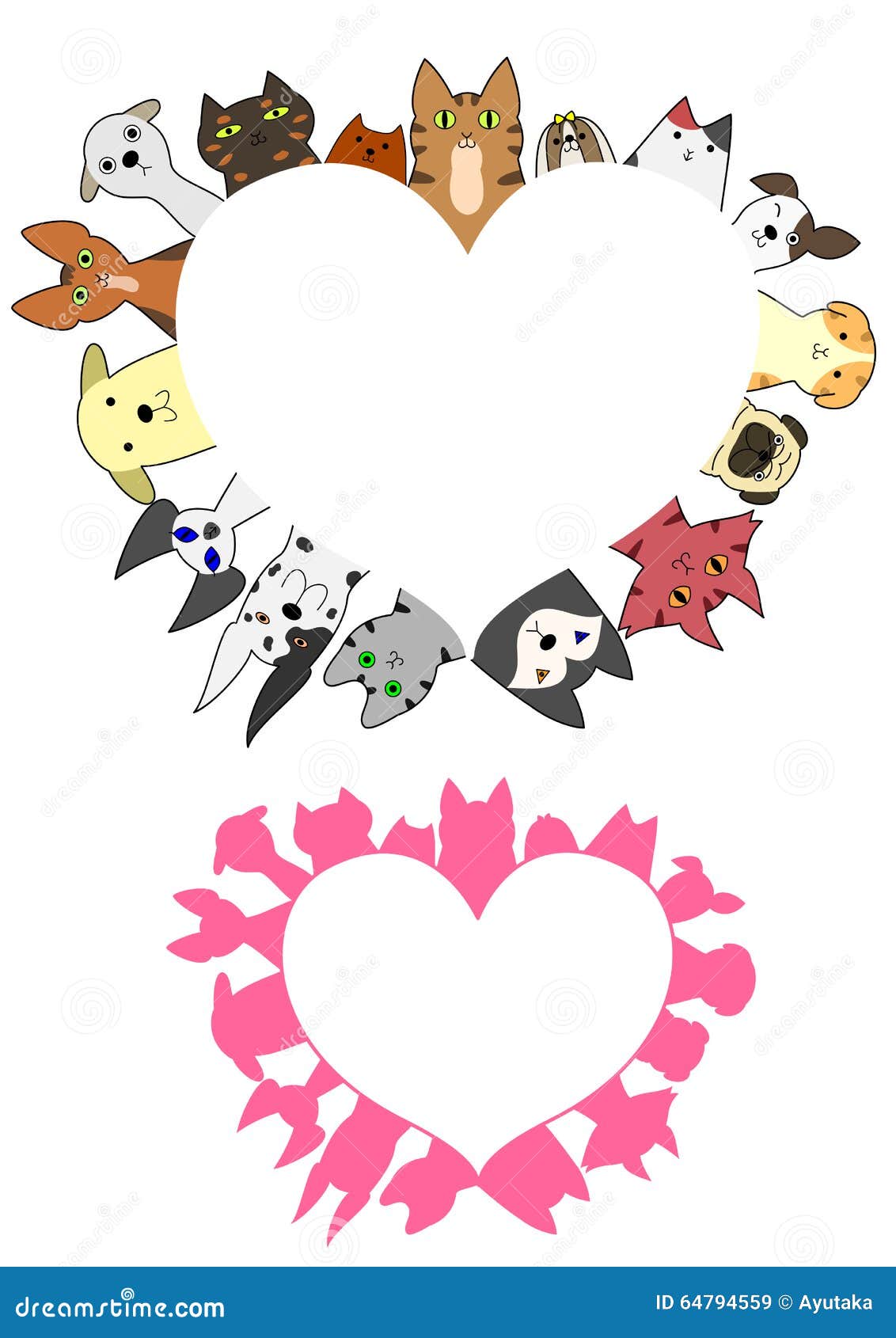 Heart Shaped Dogs and Cats Border Set Stock Vector - Illustration of ...