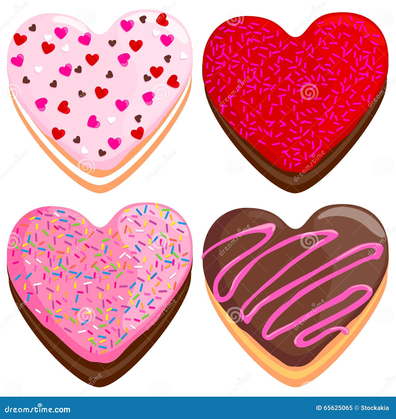 Heart Shaped Donuts. Various Types of Sweet Doughnuts with Sprinkles ...