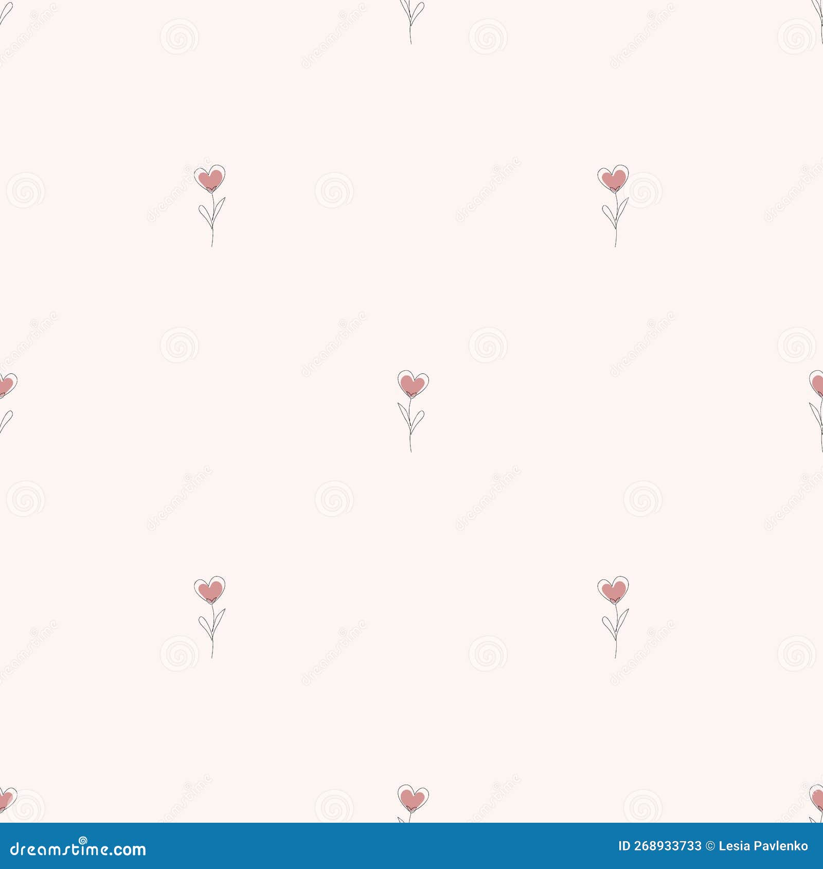 Heart Shaped Doodle Flower Seamless Pattern, Delicate and Elegant ...