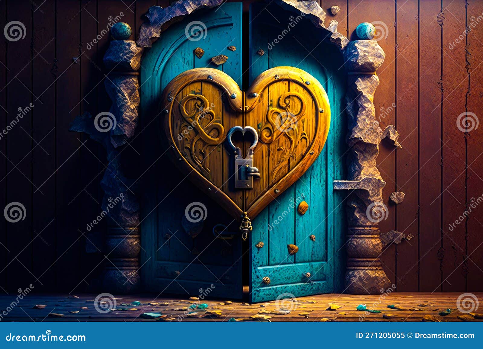 Heart Shaped Door with Key in it. Generative AI Stock Illustration ...