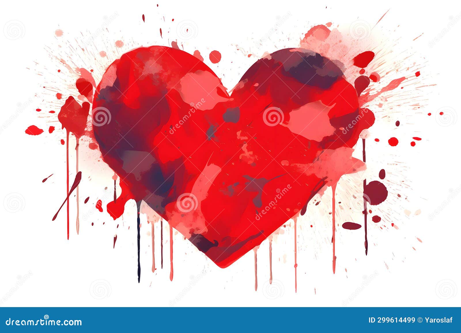 Heart Shaped Drawing Drawn with Red Paint with Splashes on White Paper ...
