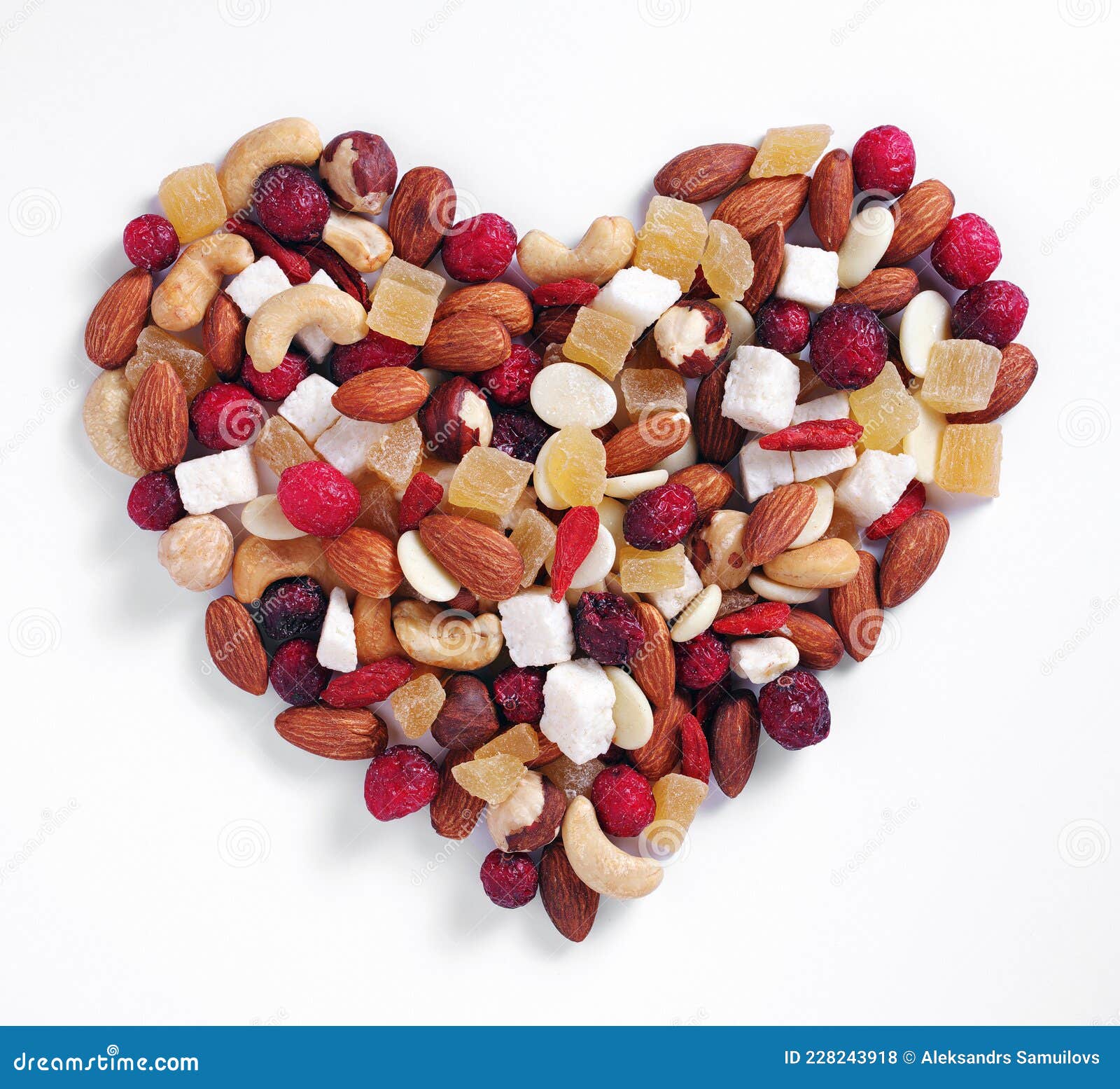 Heart shaped dried fruits stock photo. Image of rose - 228243918
