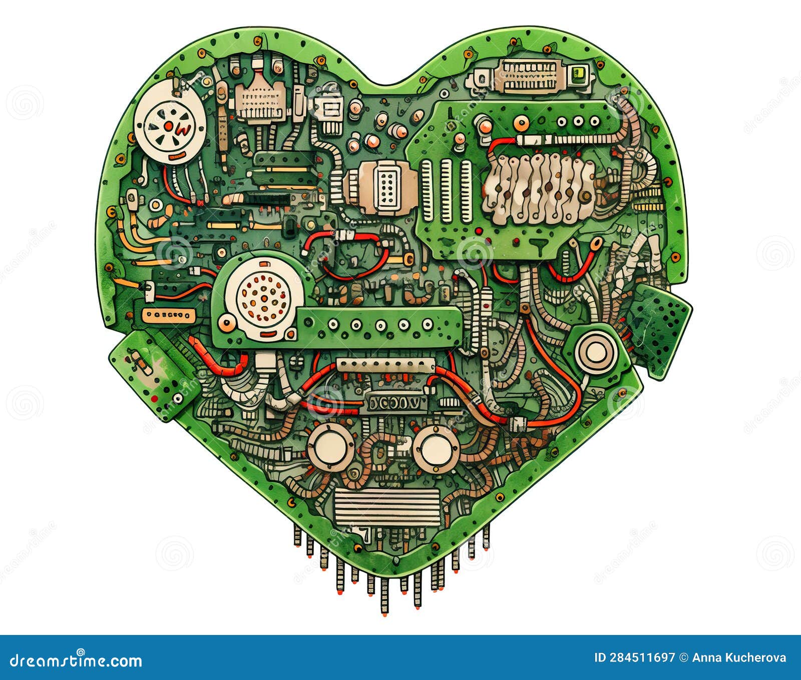 Heart-shaped Electronic Device with Complex Circuitry, Fusion of Human ...