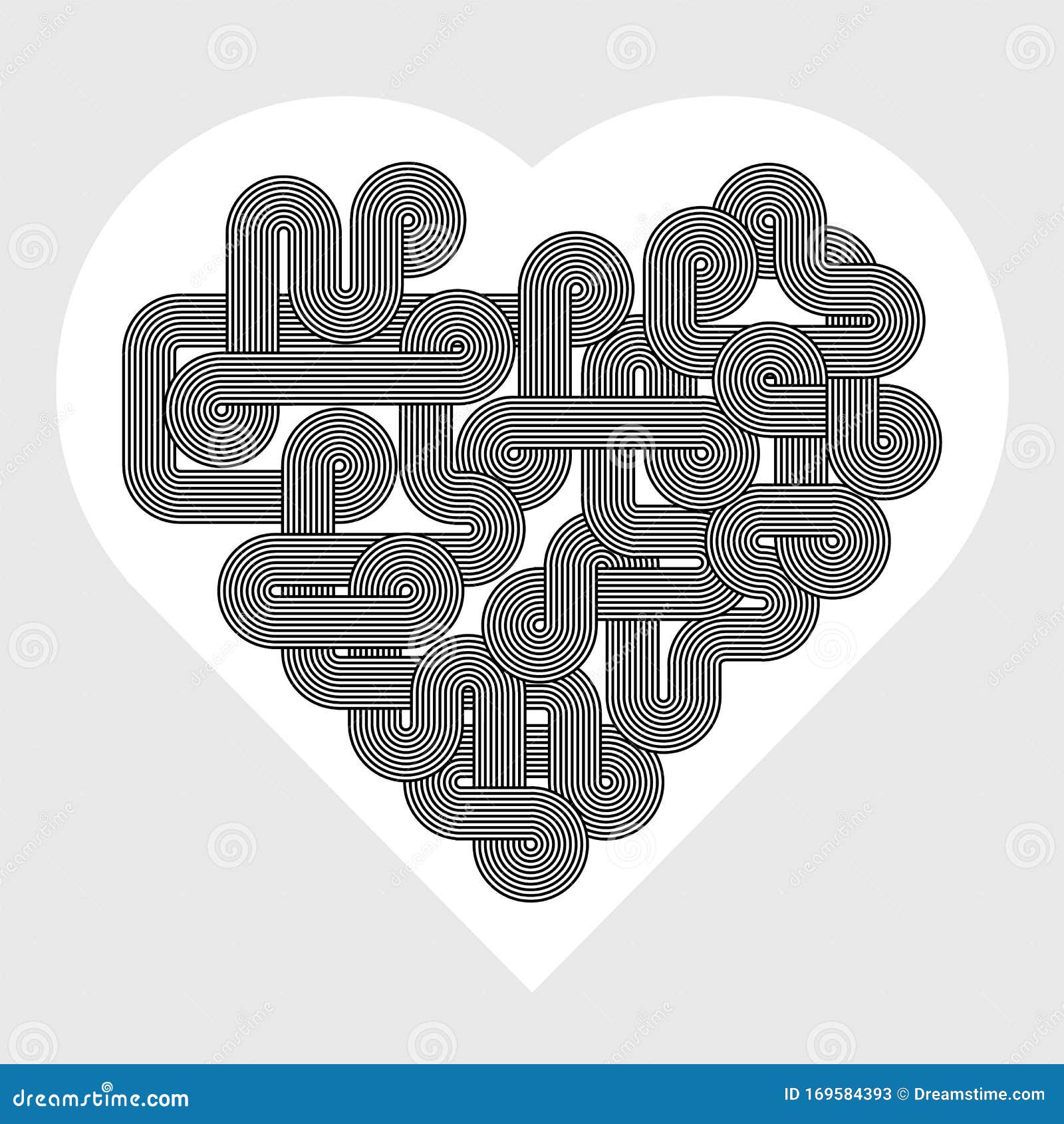 Heart Shaped Element 70s Retro Style, Lines, Black and White. Stock ...