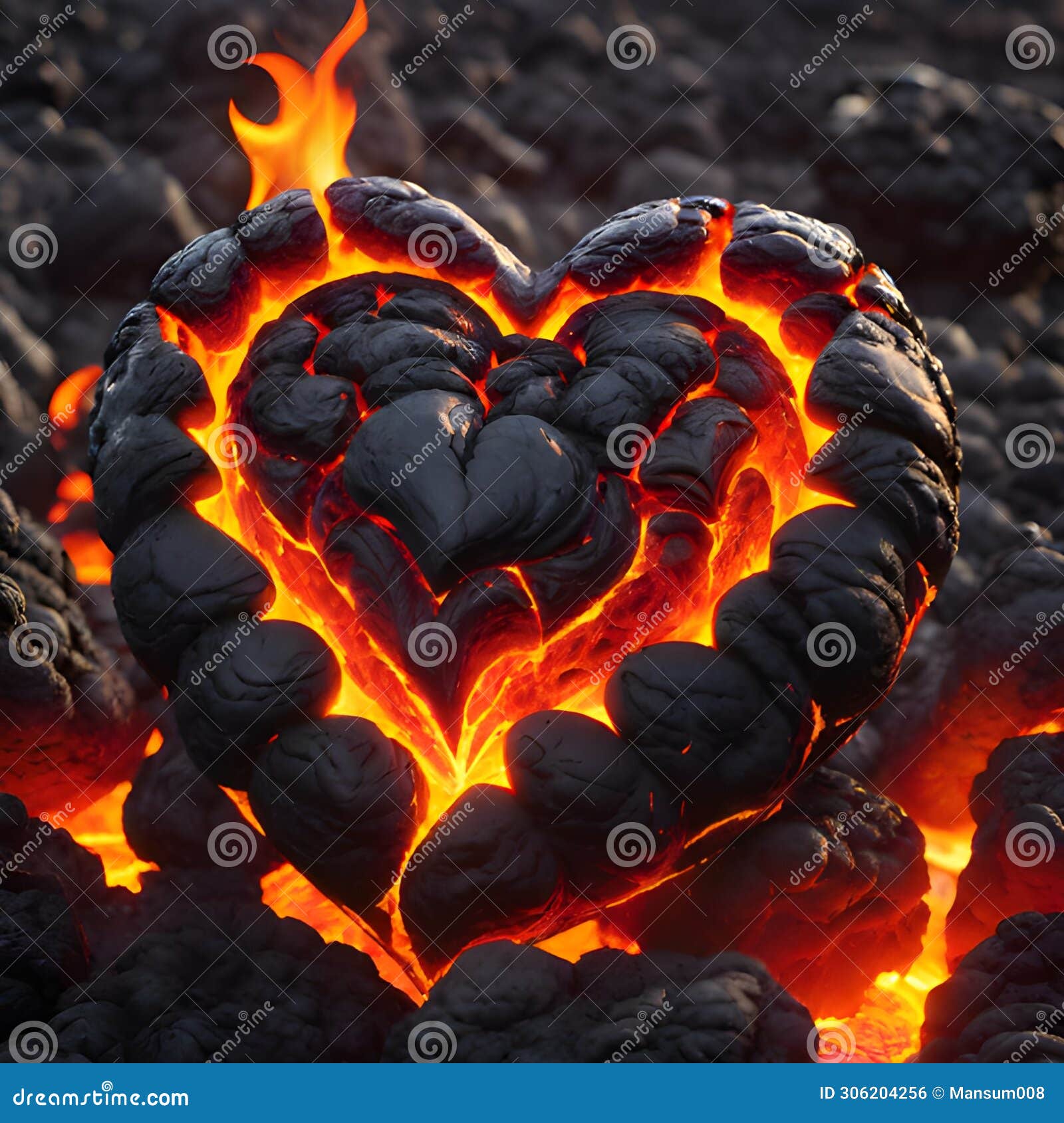 A Heart Shaped Fire with Lava and Rocks Stock Illustration ...