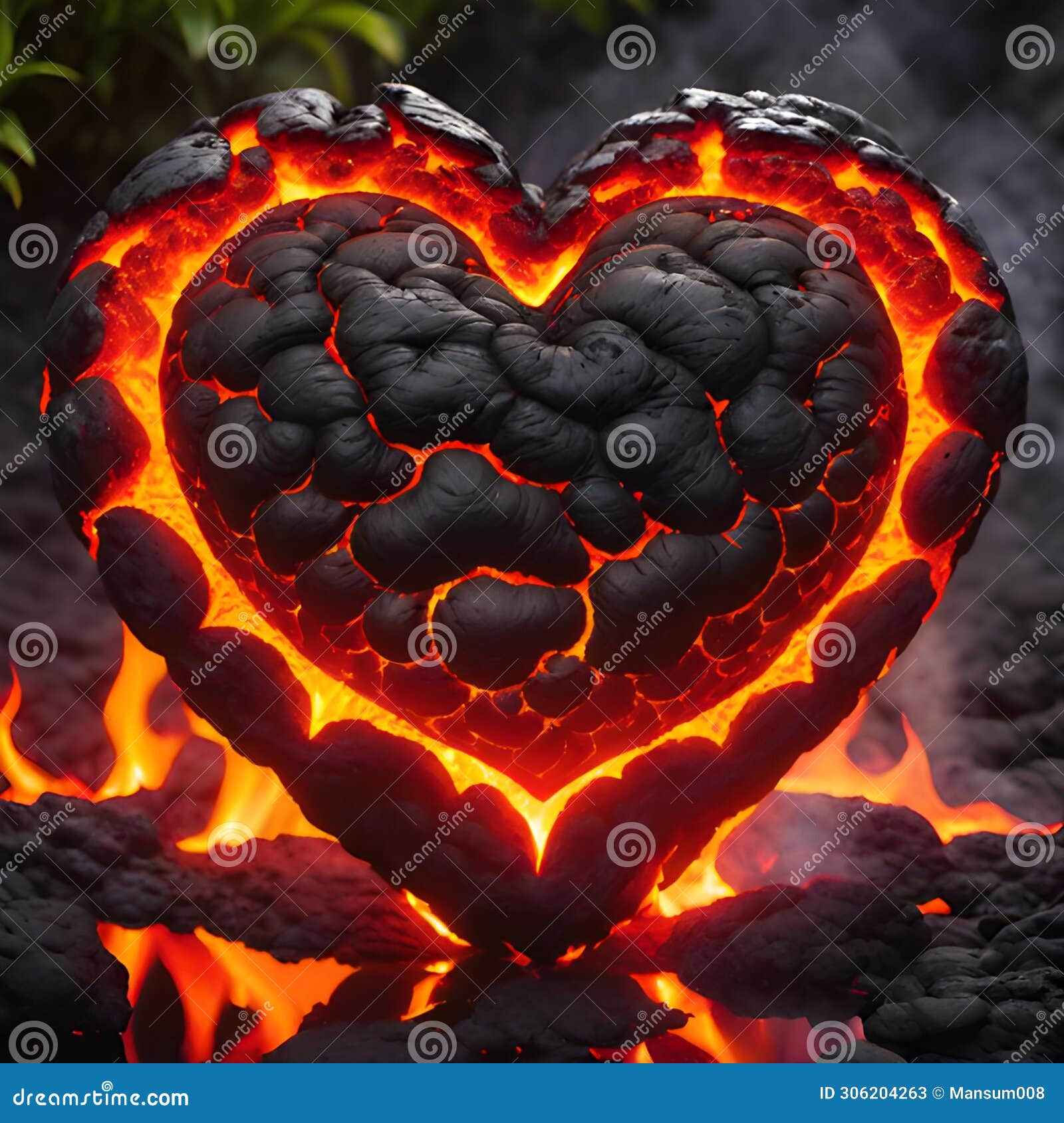 A Heart Shaped Fire with Lava and Rocks Stock Illustration ...