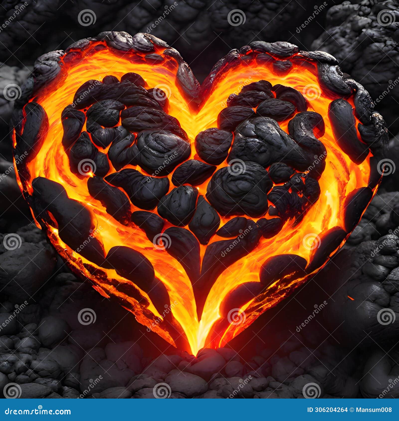 A Heart Shaped Fire with Lava and Rocks Stock Illustration ...