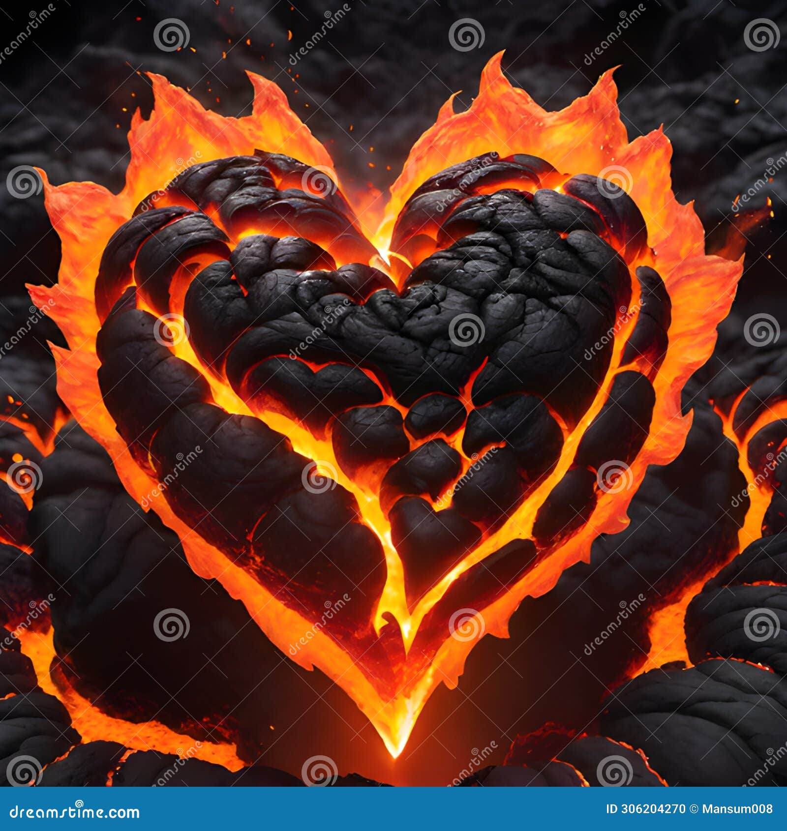 A Heart Shaped Fire with Lava and Rocks Stock Illustration ...