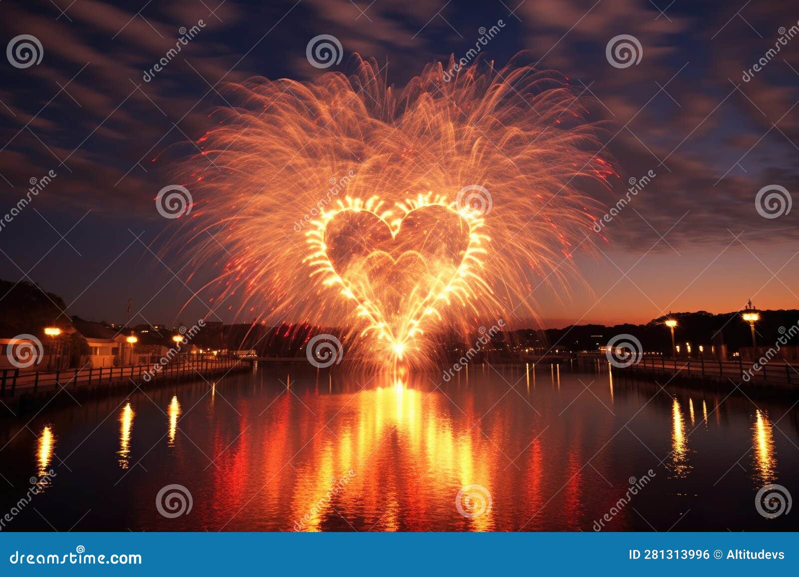 Heart-shaped Fireworks Display for Romantic Theme Stock Illustration ...