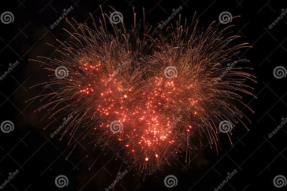 Heart Shaped Fireworks in the Night Sky Stock Illustration ...