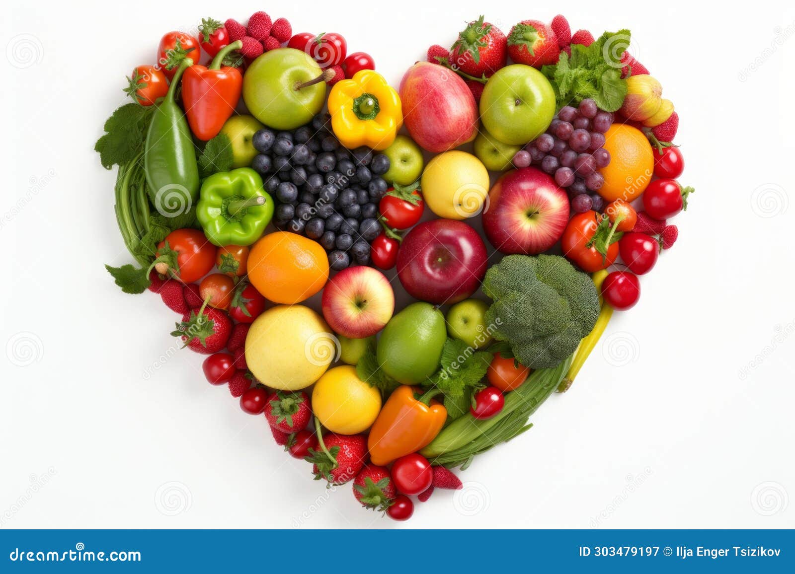 Heart Shaped Fruit and Vegetable Composition Isolated on White ...