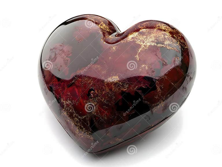 A Heart-shaped Gemstone with a Deep Red and Burgundy Marbled Pattern ...