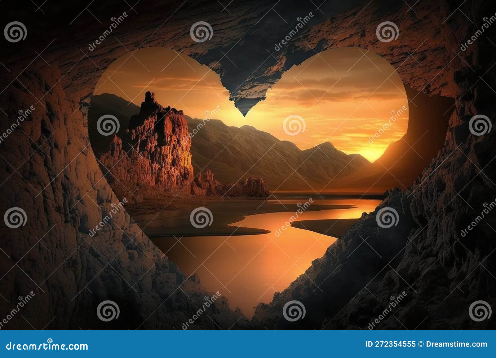 A Heart Shaped Hole in the Ground with a Lake and Mountains in the ...