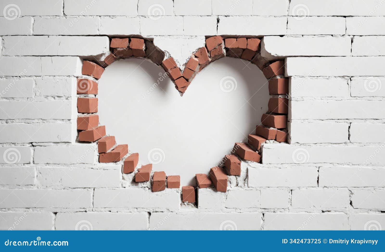 Heart-shaped Hole in White Brick Wall Formed by Red Bricks Stock ...
