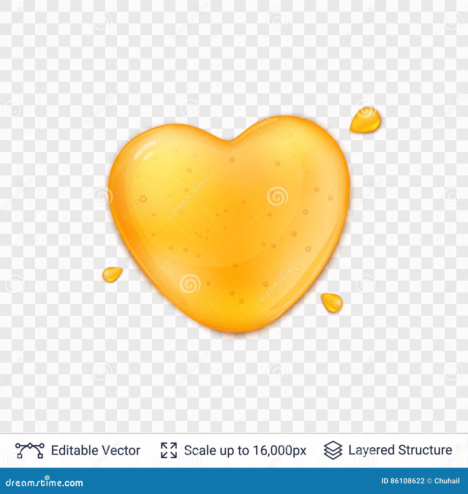 Heart Shaped Honey Drop on Transparent Background. Stock Vector ...