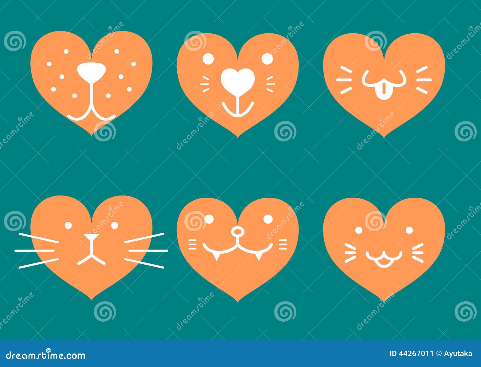 Heart Shaped Icons of Pets Face Stock Vector - Illustration of light ...