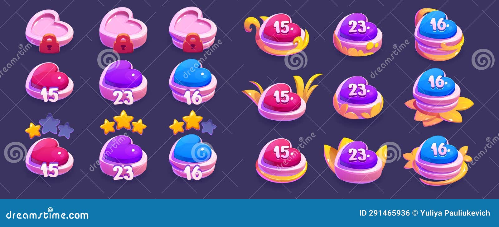 Heart Shaped Indicators To Select Game Level. Stock Vector ...