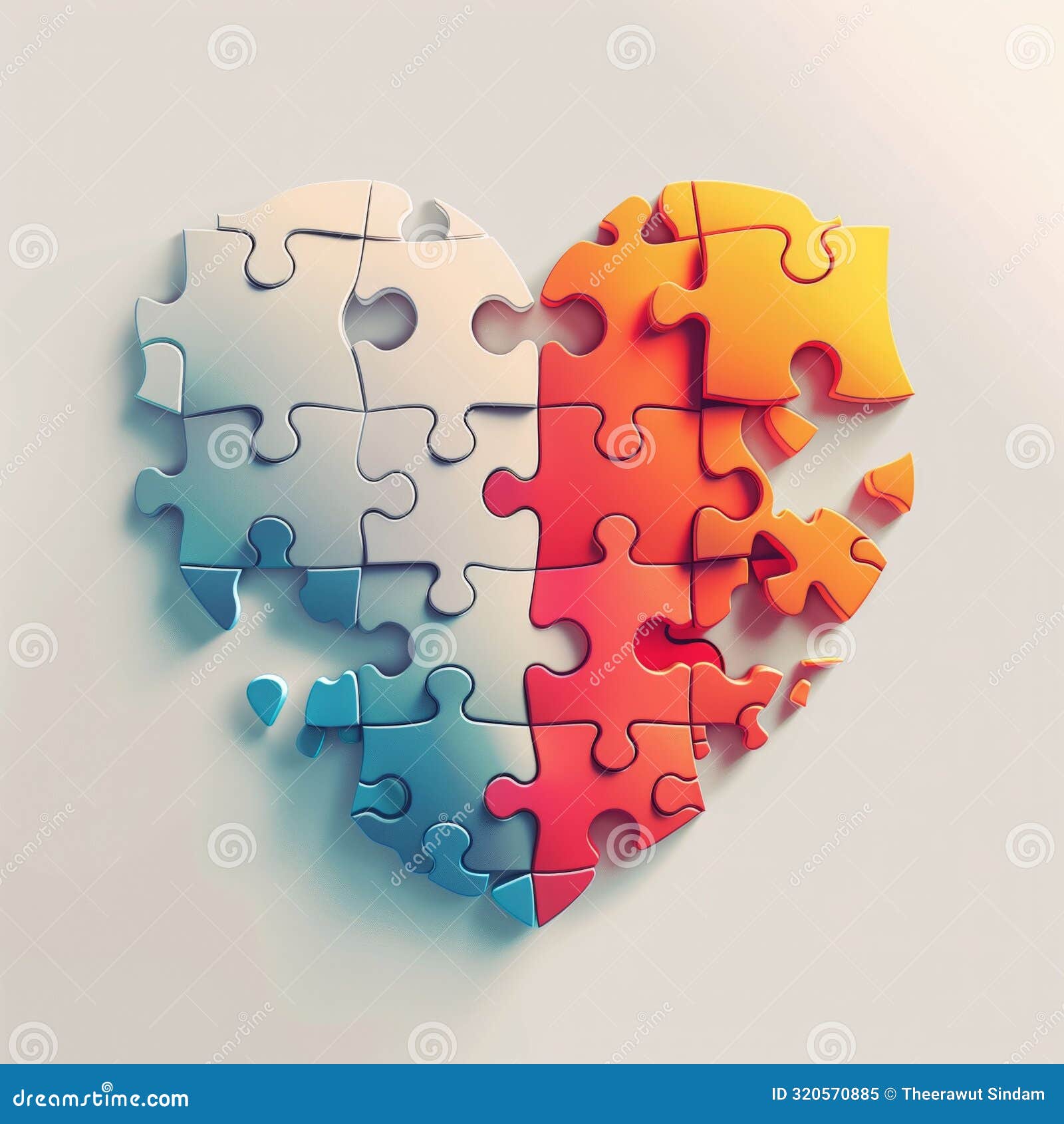 Heart-shaped Jigsaw Puzzle in Gradient Colors Symbolizing Love ...