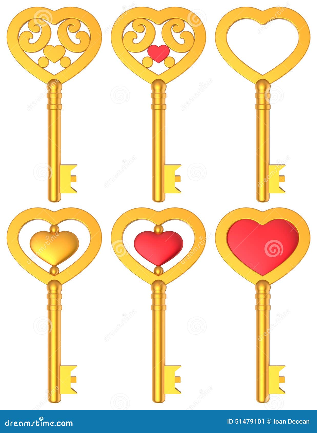 Heart Shaped Key 3D Gold Set Stock Illustration - Illustration of ...