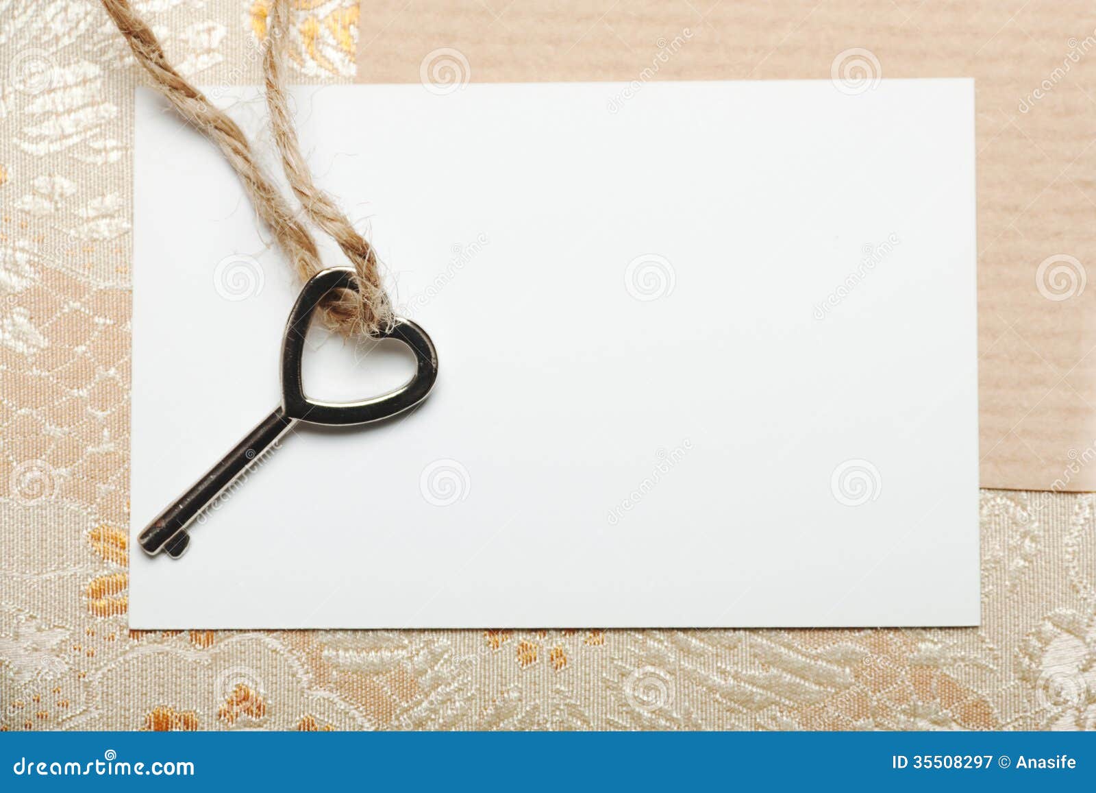 Heart Shaped Key on a White Card. Stock Image - Image of beige, rope ...