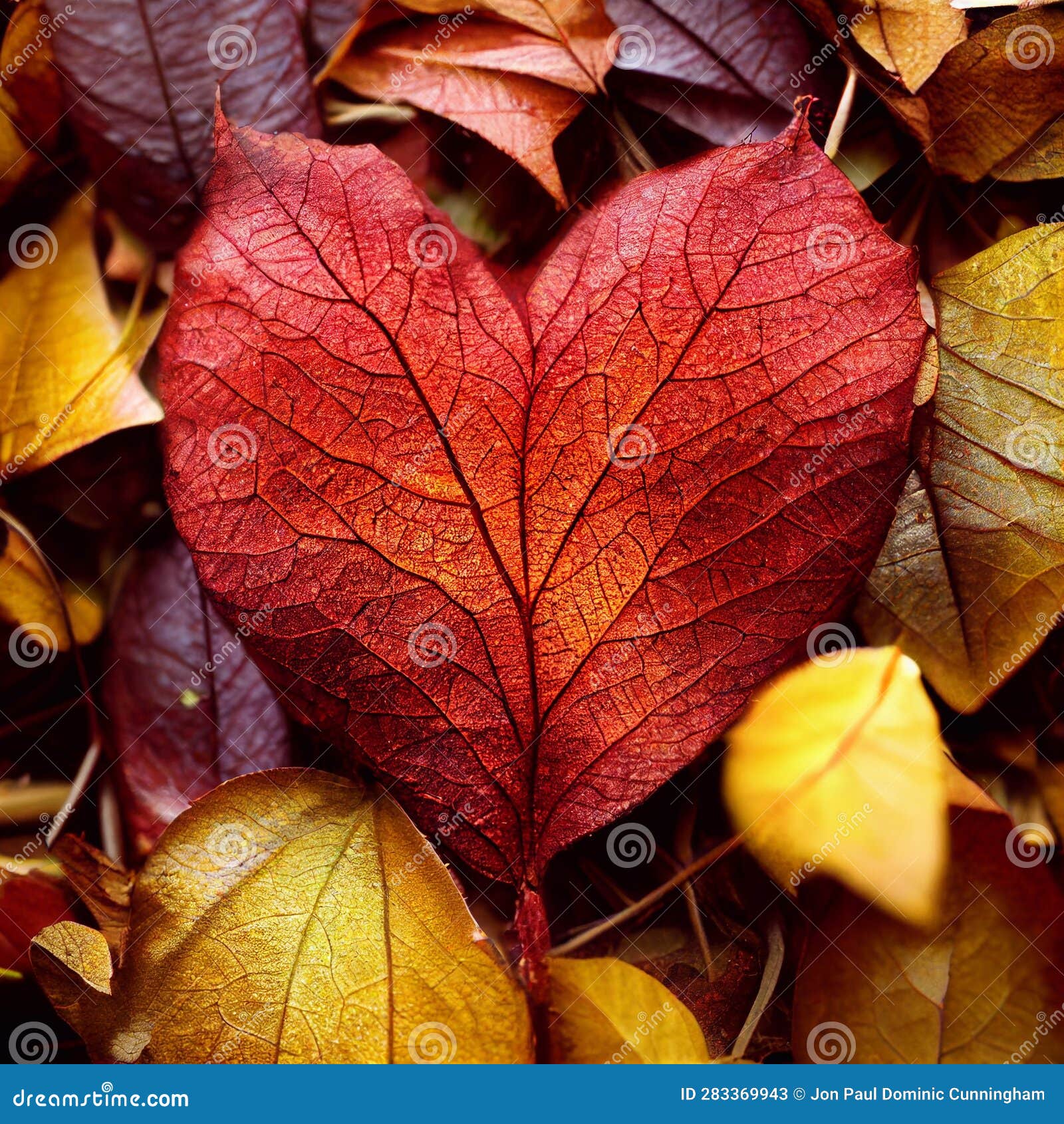 Heart Shaped Leaf in an Autumn Leaves Background. Stock Illustration ...