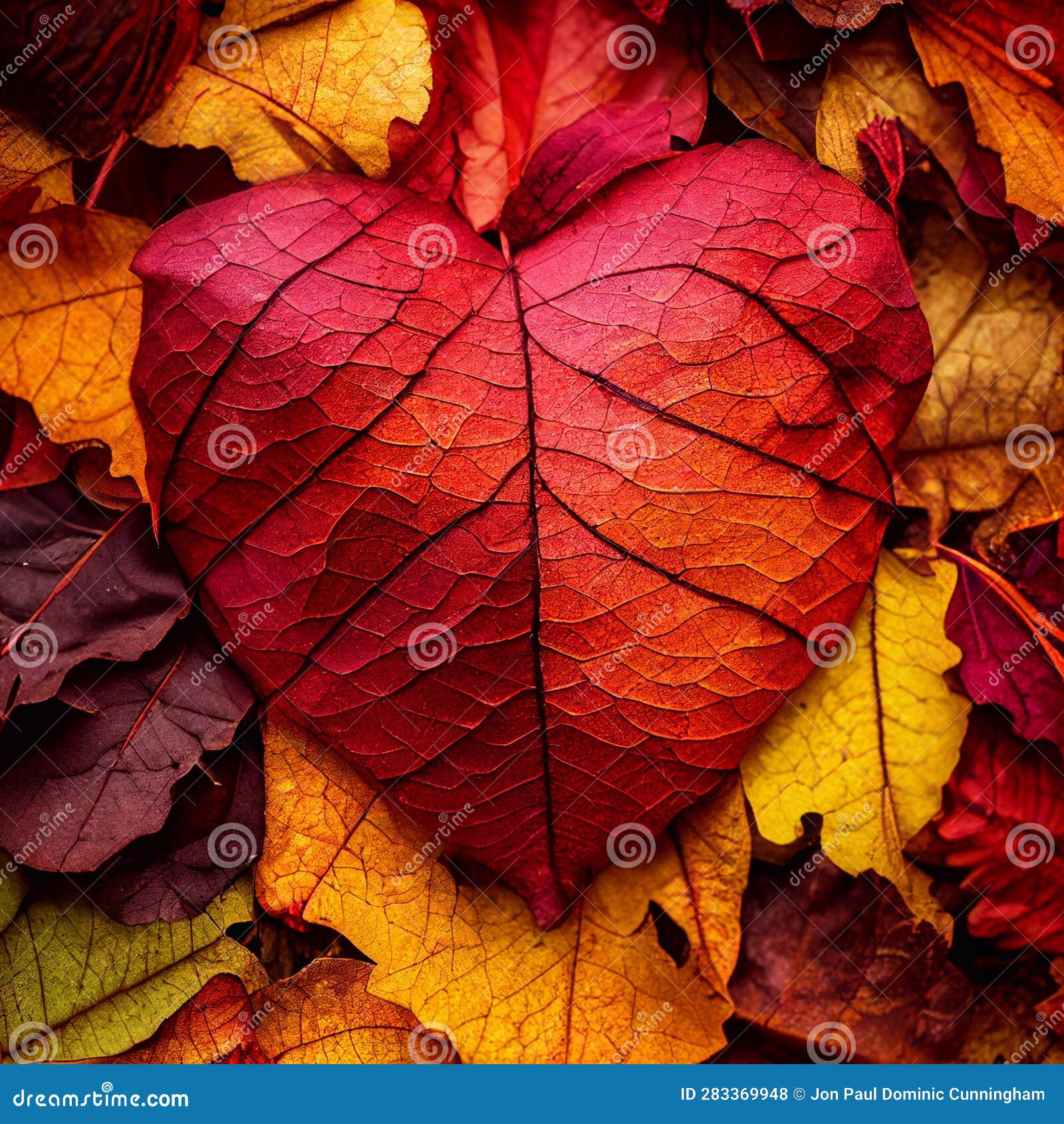 Heart Shaped Leaf in an Autumn Leaves Background. Stock Illustration ...