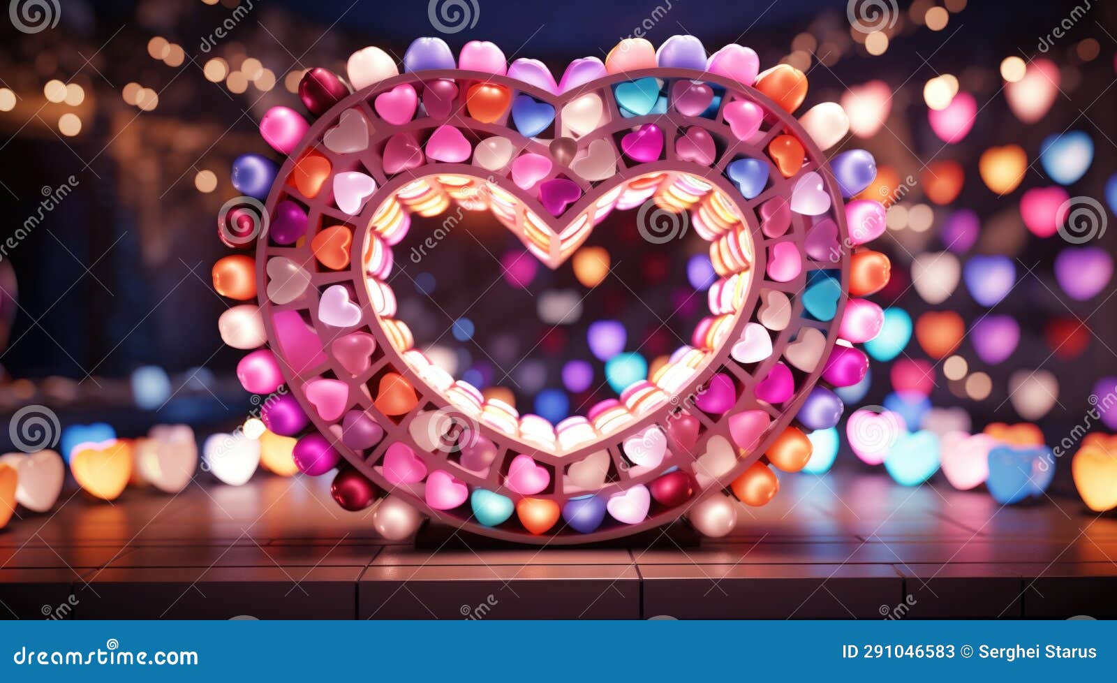 A Heart Shaped Lighted Display with Many Colored Lights, AI Stock ...