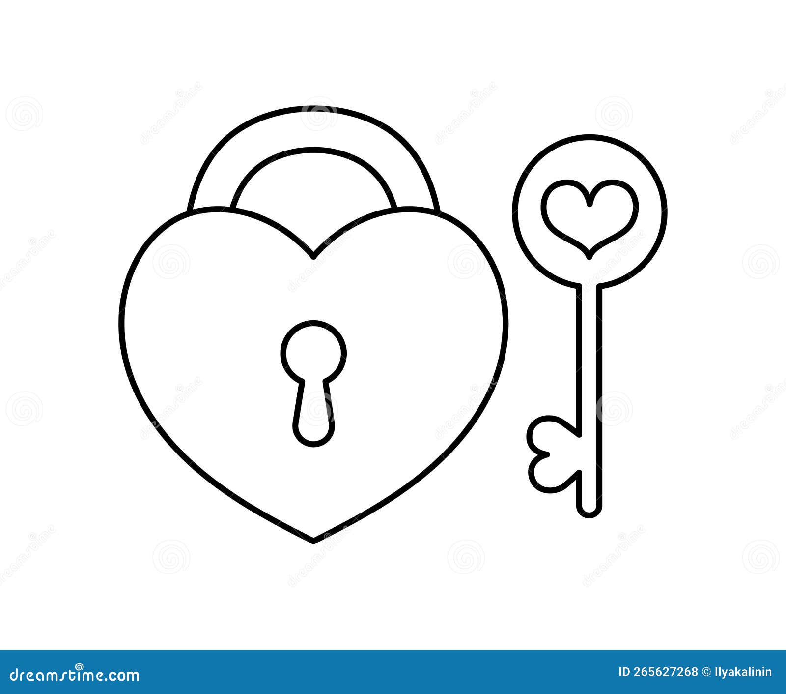 Heart Shaped Lock. and Key. Vector Line. Editable Outline Stroke. Stock ...