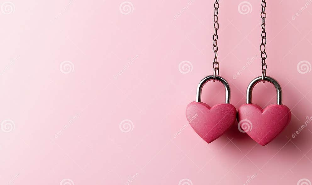 Heart-shaped Locks Hanging on Chain, Pink Background, Symbolizing Love ...