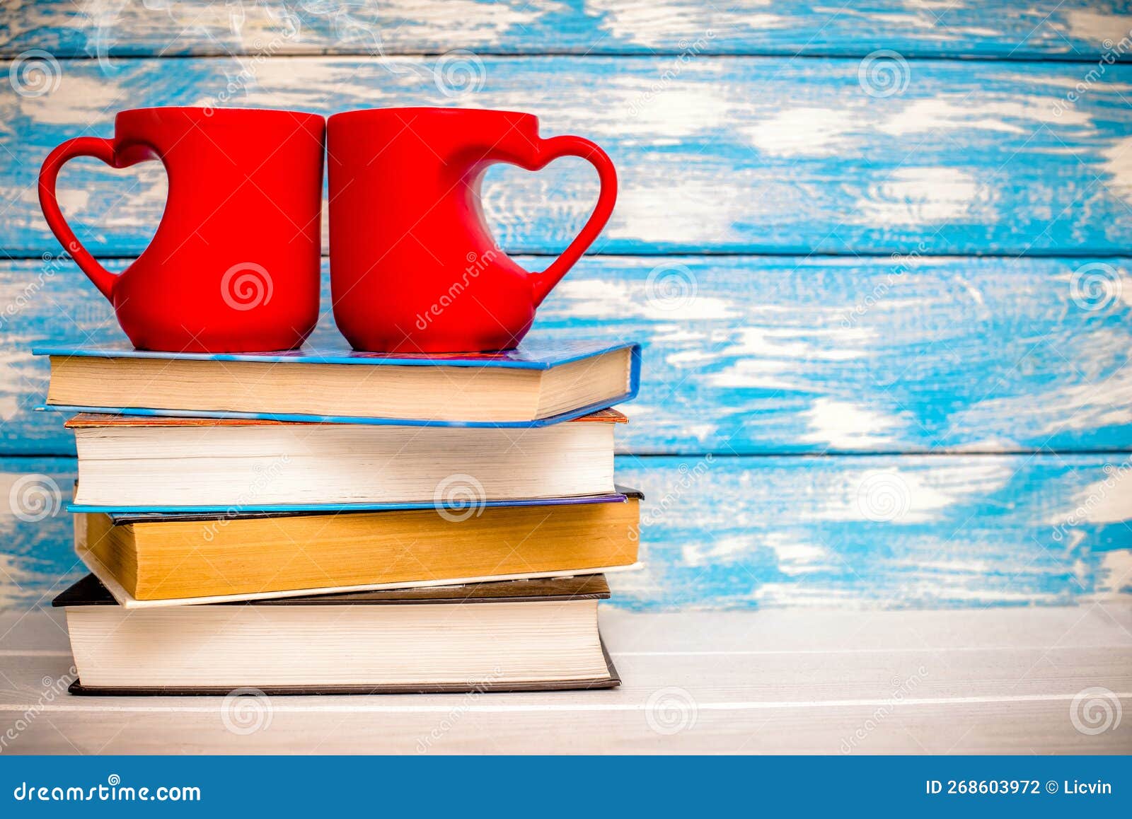 Heart Shaped Mugs is on a Stack of Books Stock Photo - Image of drink ...