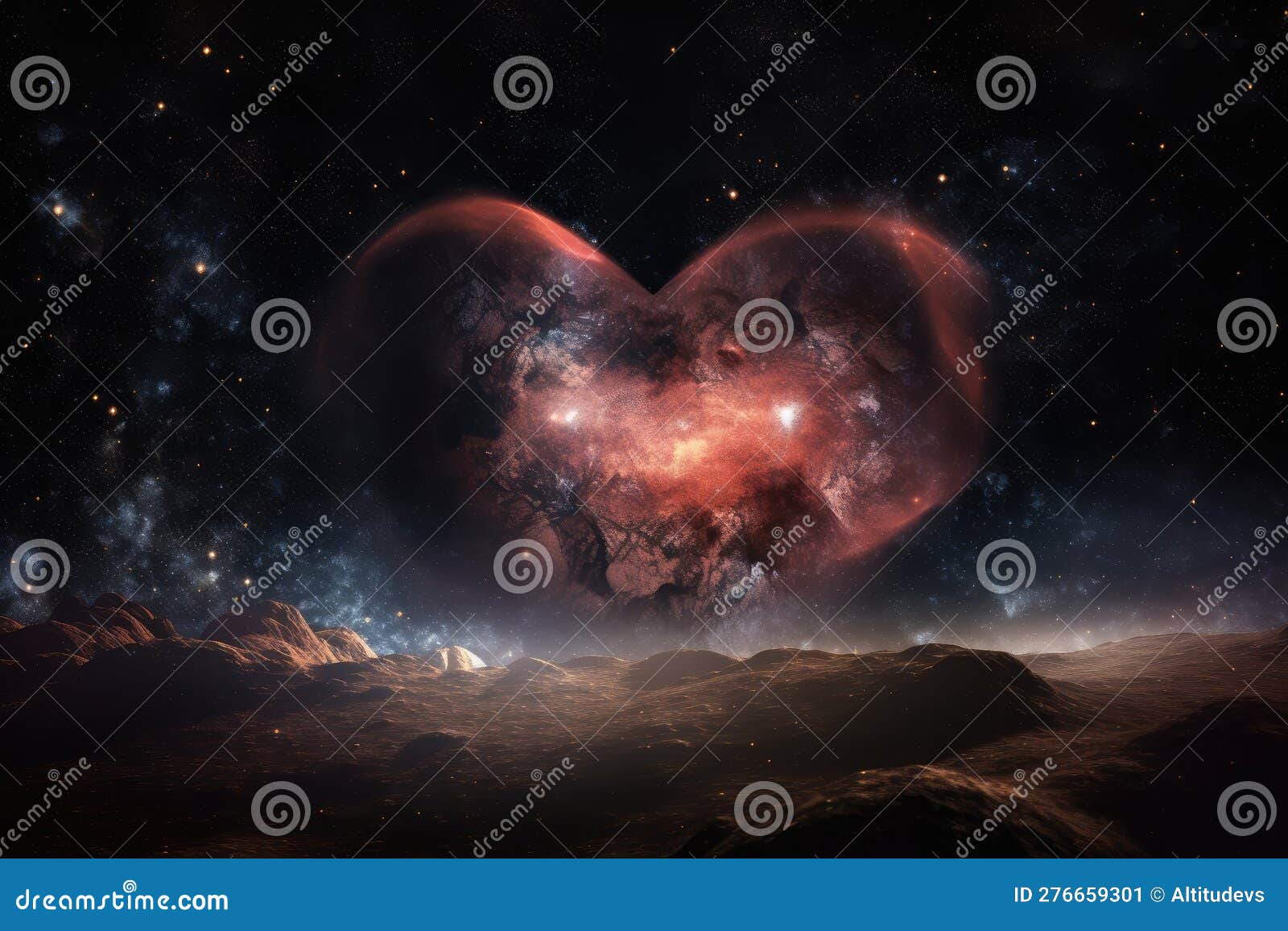 Heart-shaped Nebula with Stars and Planets in the Foreground Stock ...