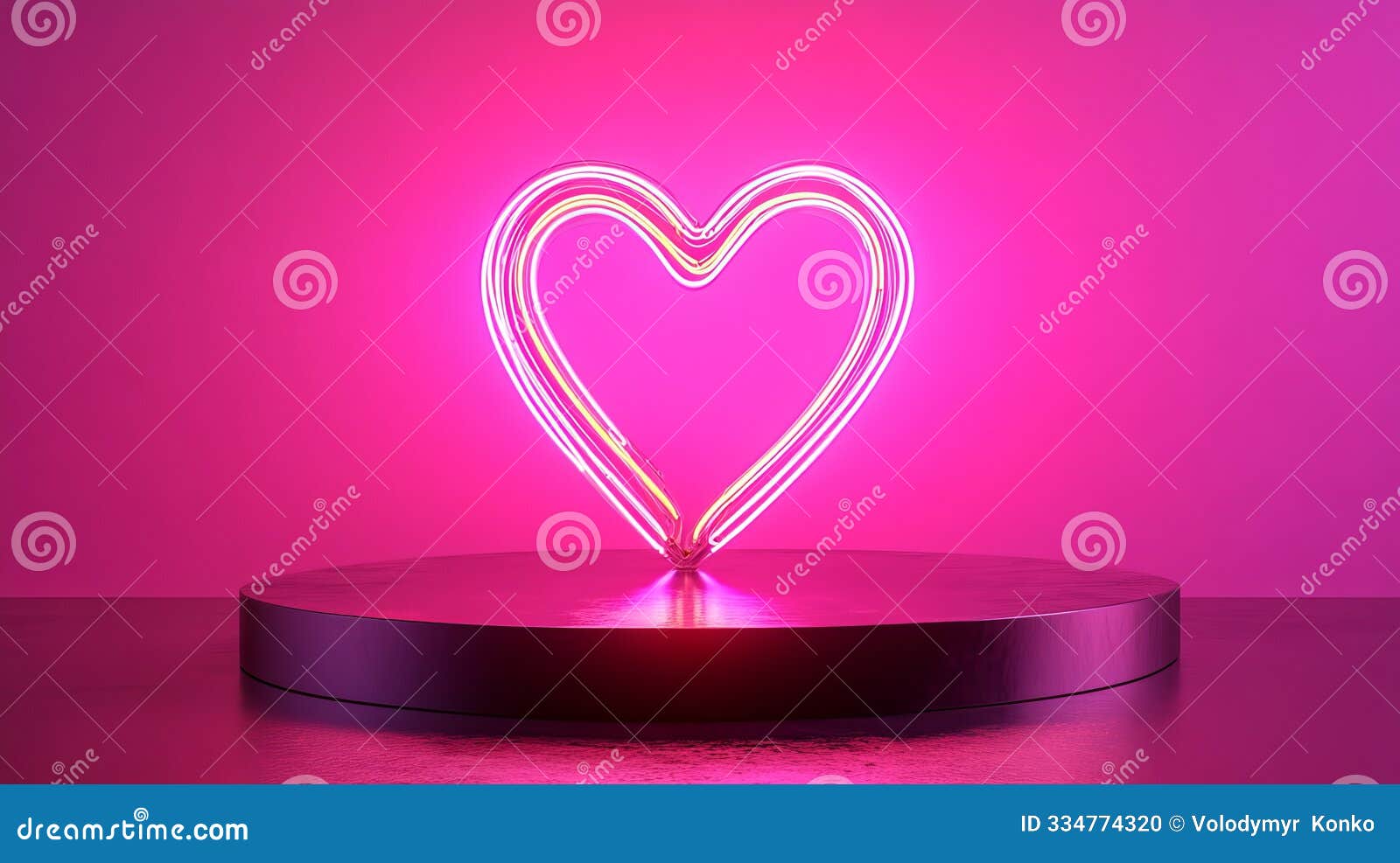 Heart Shaped Neon Light on a Reflective Surface, Abstract Art Concept ...