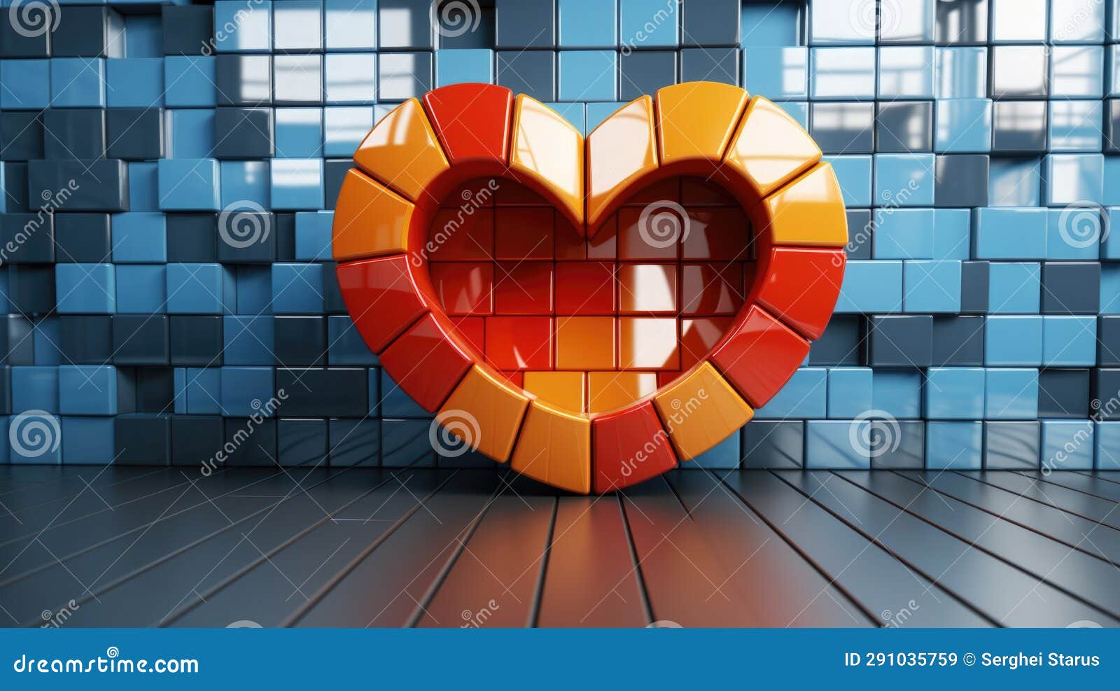 A Heart Shaped Object in Front of a Wall with Blue and Red Bricks, AI ...