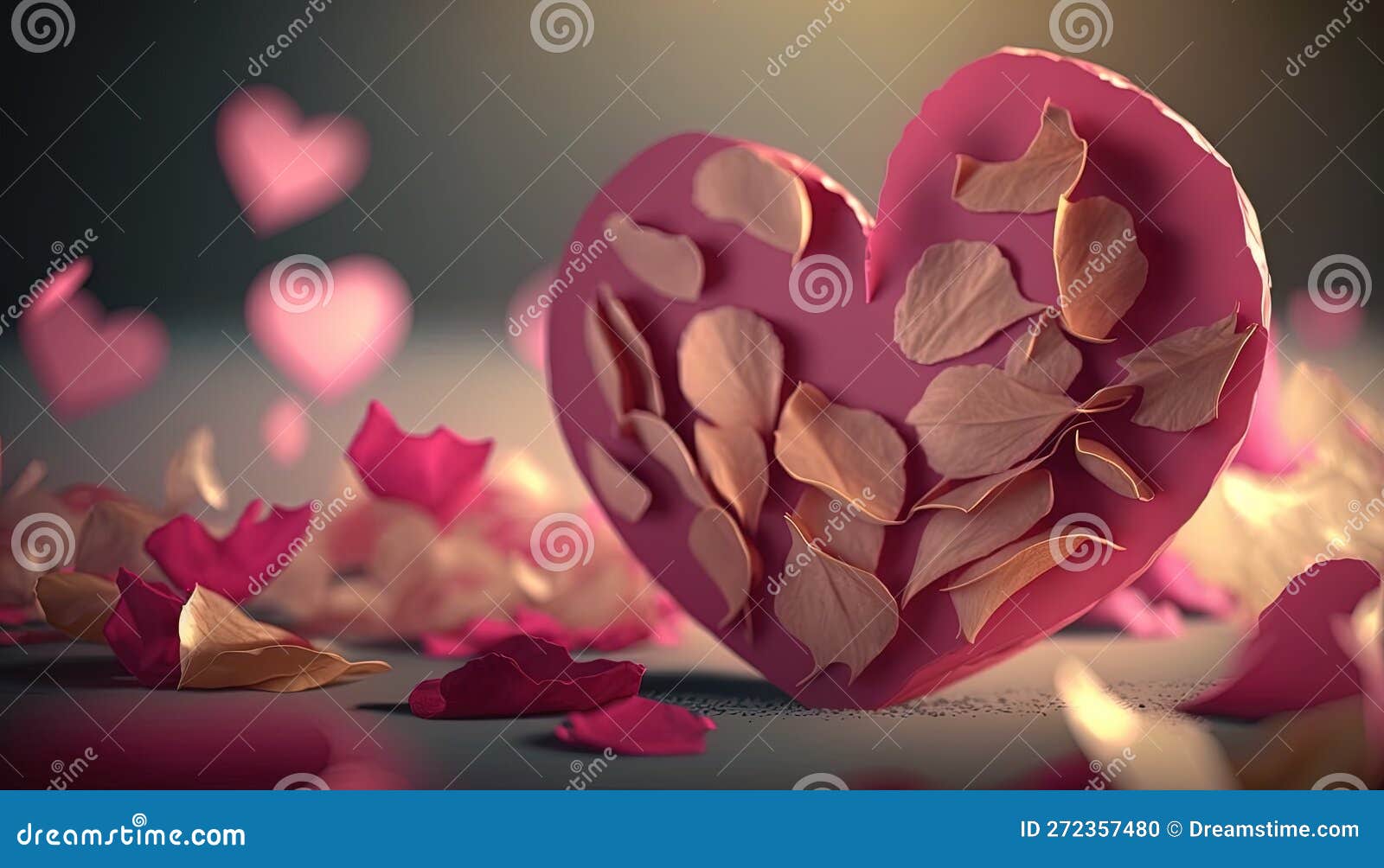 A Heart Shaped Object Surrounded by Petals of Pink and Gold Stock ...