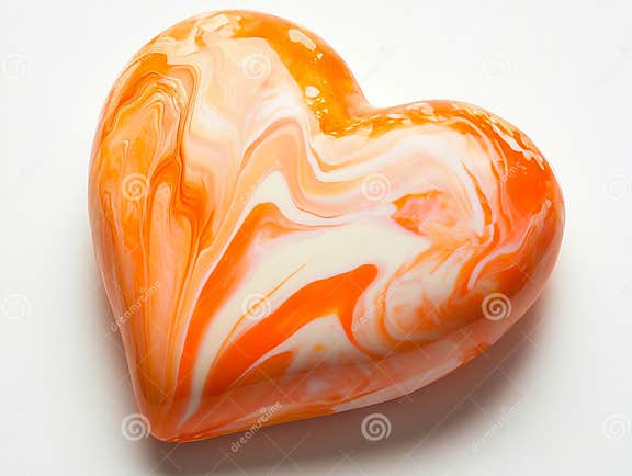 A Heart Shaped Orange and White Marble on a White Surface Stock Photo ...