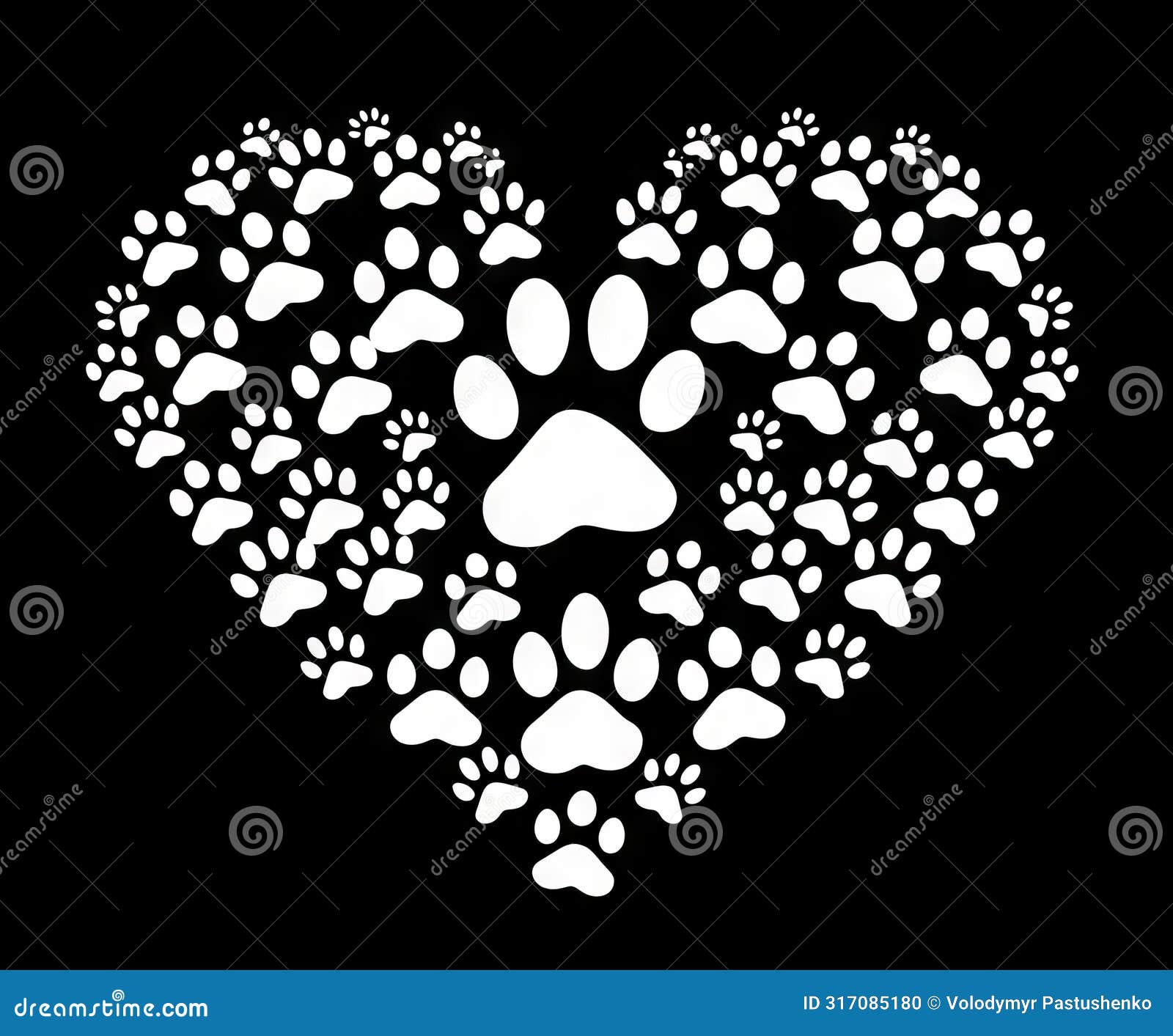 A Heart Shaped Pattern of Dog Paw Prints Stock Illustration ...