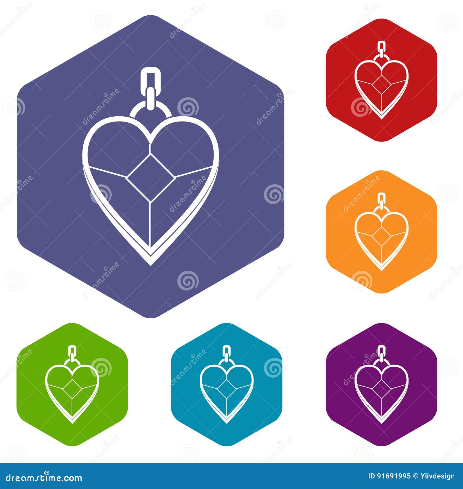 Heart Shaped Pendant Icons Set Hexagon Stock Vector - Illustration of ...