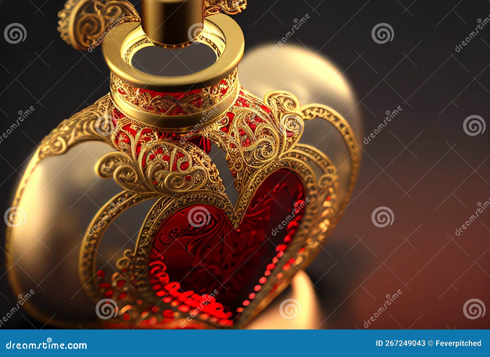 Gold Heart Shaped Perfume Bottle - Generative AI Stock Illustration ...