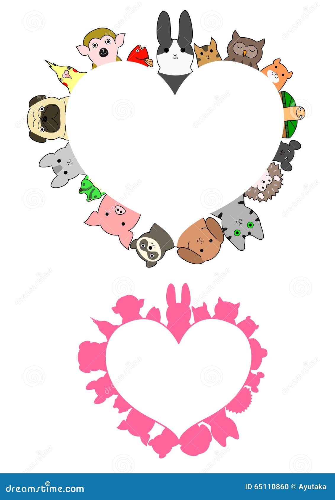 Heart Shaped Pet Animals Border Set Stock Vector - Illustration of ...