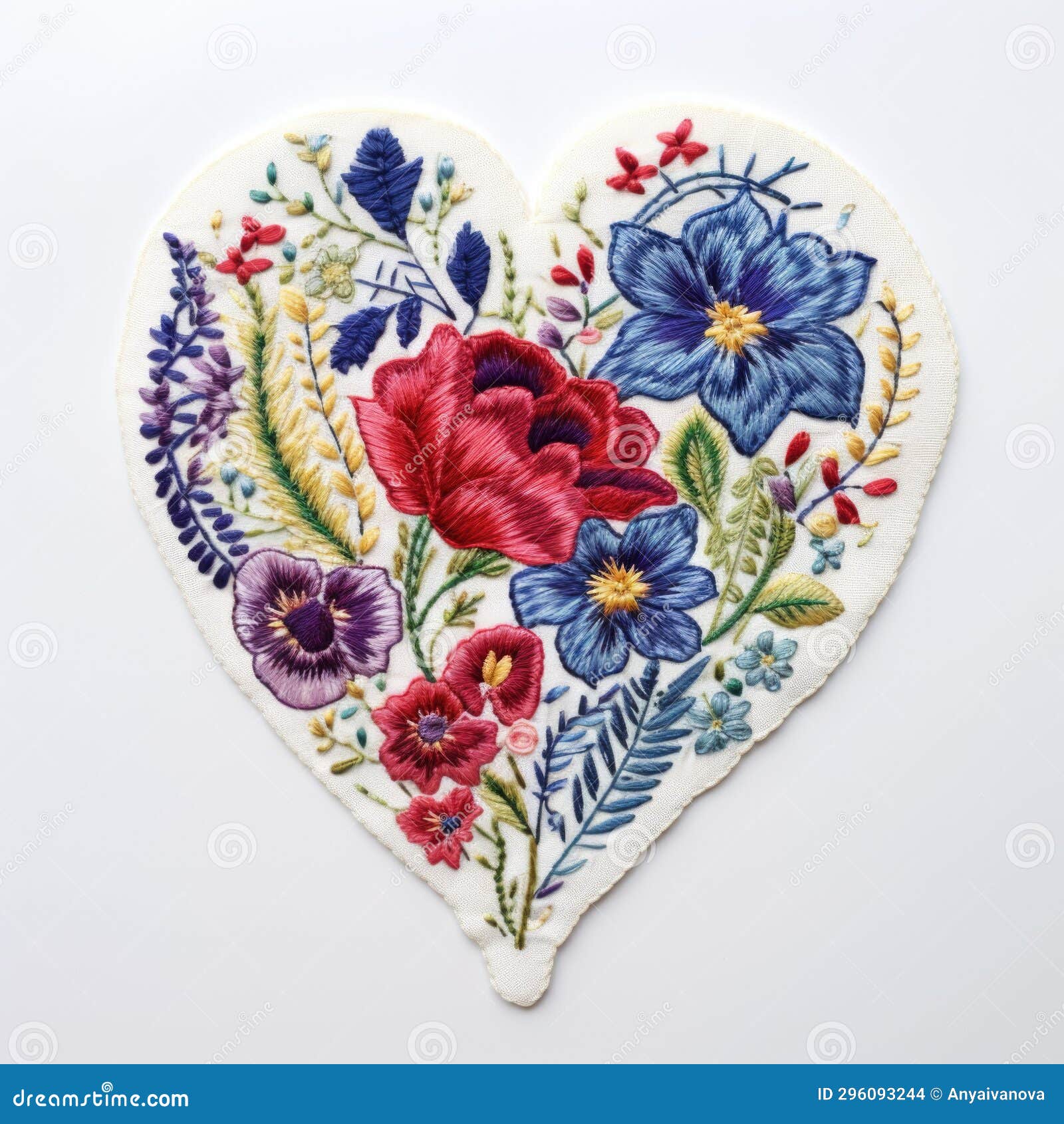 A Heart Shaped Piece of Embroidery with Flowers on it, Embroidery ...