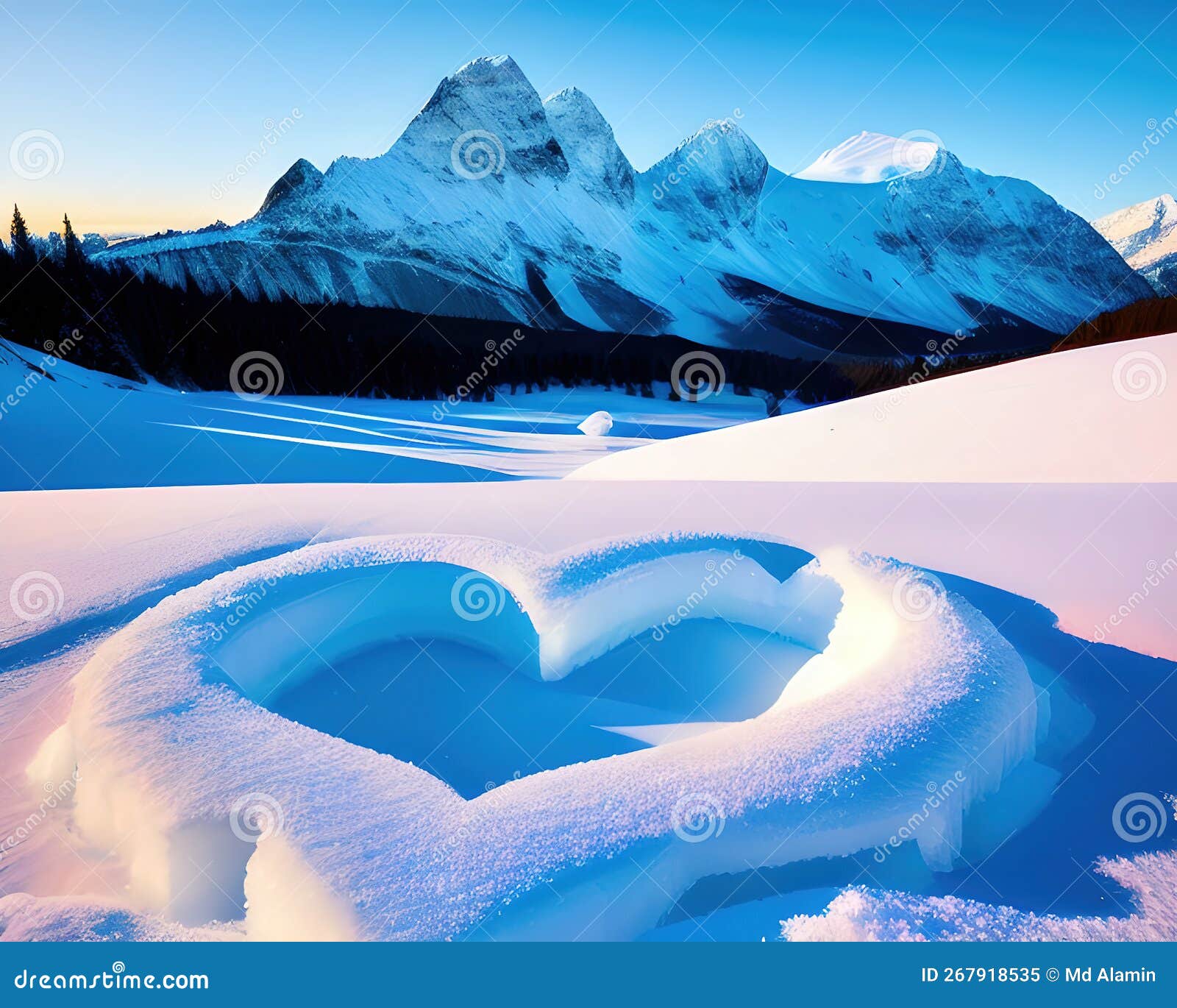 A Heart Shaped Piece of Ice with Mountains Background by AI Generated ...