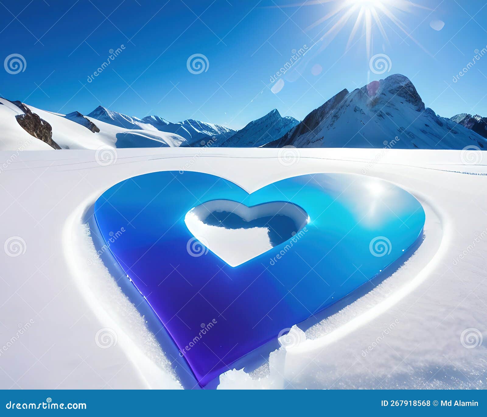 A Heart Shaped Piece of Ice with Mountains Background by AI Generated ...