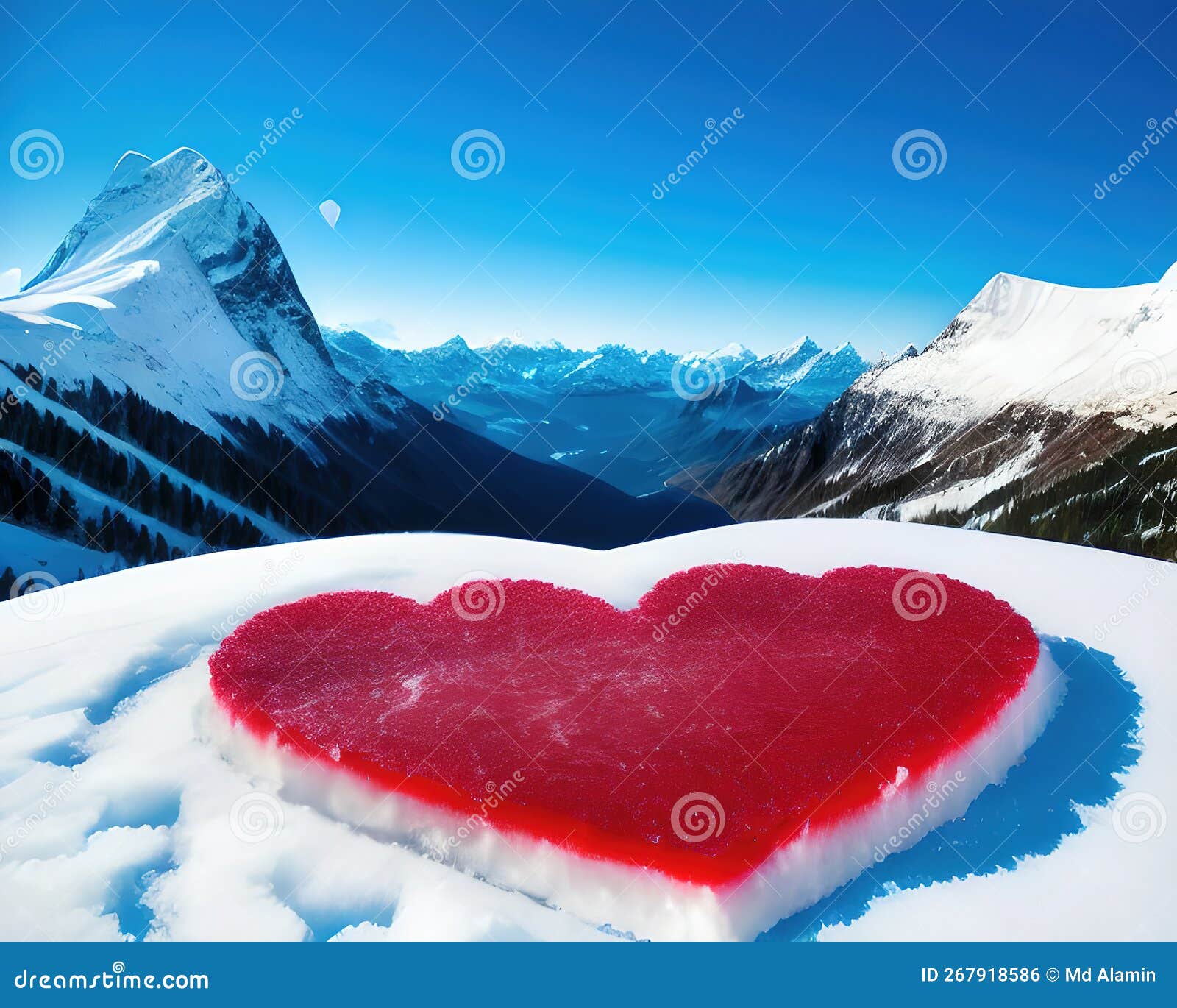 A Heart Shaped Piece of Ice with Mountains Background by AI Generated ...